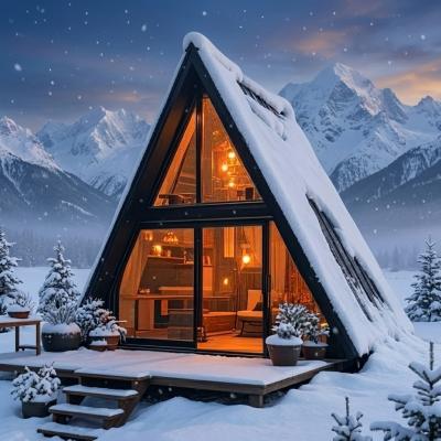 China Premium Luxury Triangular Wood House Prefabricated Villa Steel Framework Prefab House Ideal for Resort Holiday Leisure for sale