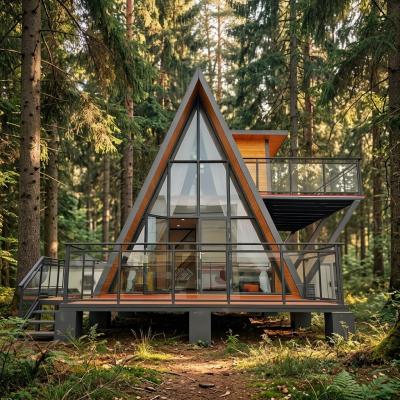 China Secluded Isolated Getaway Triangular Prefab Wood Villa Tough Steel Structure Ideal for Glamping Holiday Resorts for sale