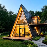 China Secluded Isolated Getaway Triangular Prefab Wood Villa Tough Steel Structure Ideal for Glamping Holiday Resorts for sale
