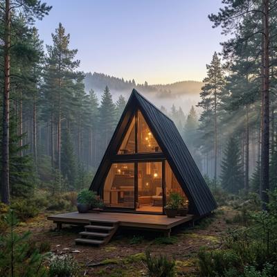 China High Rigidity Steel Framework Triangular Premium Holiday Cabin Neat Interior Design for Large Resort Engineering Works for sale