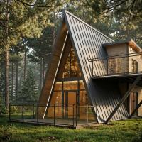 China Sleek Mobile Steel Supported Triangle Timber Prefabricated Dwelling High End 1-2 Bedroom Villa for Boutique Hotel Use for sale