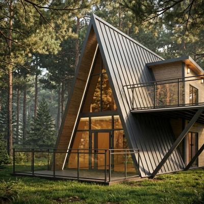 China Sleek Mobile Steel Supported Triangle Timber Prefabricated Dwelling High End 1-2 Bedroom Villa for Boutique Hotel Use for sale
