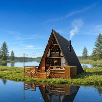 China Tough Stabilized Steel Framing Triangular Wooden Prefab Lodge Secure Cozy Accommodation for Long Term Family Living for sale