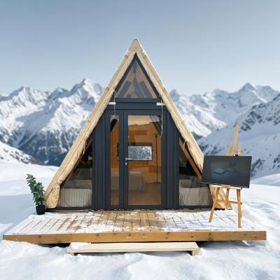 China Luxurious Triangle Shape Wooden Prefab Villa Stable Steel Skeleton Premium Accommodation for Holiday Tourism Resorts for sale
