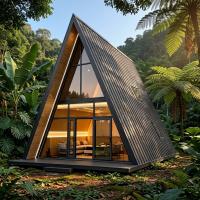 China Bespoke Stylish Triangular Wood Cabin Robust Metal Frame Structure Bulk Factory Supply for Private Backyard Relax Spaces for sale