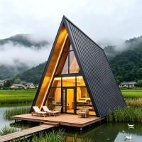 China Elegant Triangular Timber Dwelling With Stable Steel Support, Premium 1-2 Bedroom Prefab Villa for High-End Boutique Hotels for sale