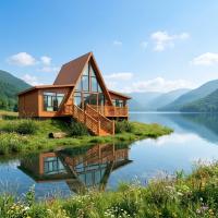 China Upscale Triangular Wood Prefabricated Villa with Durable Steel Skeleton, Premium Resort Accommodation for Holiday Tourism Use for sale