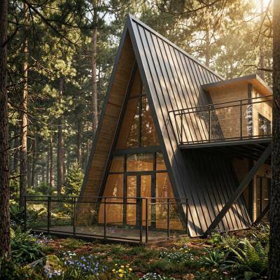 China Classic European Design Triangle Steel Modular Lodge, Easy Assemble Prefab Structure Customizable for Outdoor Glamping Hotel Use for sale