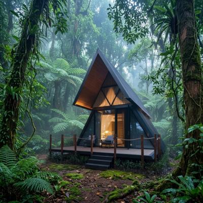 China Steel Triangular Frame Small Lodge With Rigorous Quality Control, Weather Adaptive Prefab House for Hotel Courtyard Living Units for sale