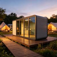 China Luxury Outdoor Glamping Apple Cabin Prefab Mobile House With Panoramic Glass Walls and Smart Home System for Resort Hotel Villa for sale