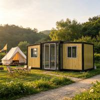 China Expandable Coffee Kiosk Container Cabin With Compact Transport Design for Expandable Tourist Glamping Cabin for sale