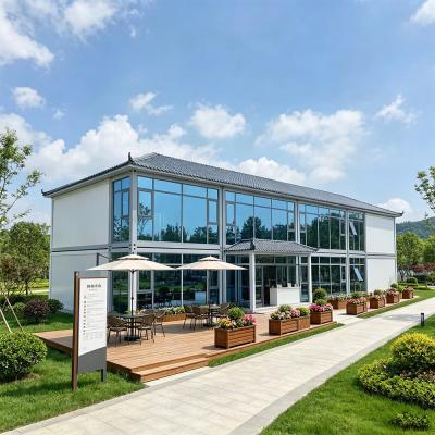China Modern Two Story Prefab Modular House With Large Glass Windows for Resort Hotel and Office Park Quick Assembly Building for sale