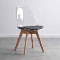 China PC Transparent Acrylic Dining Chair with Wooden Leg for sale