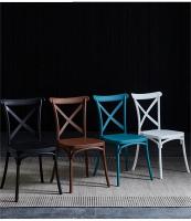 China Modern PP Plastic Dining Chair X Cross Back Stackable Custom Colors for sale