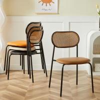 China Modern Rattan Back Dining Chair with Metal Frame and PU Seat for sale