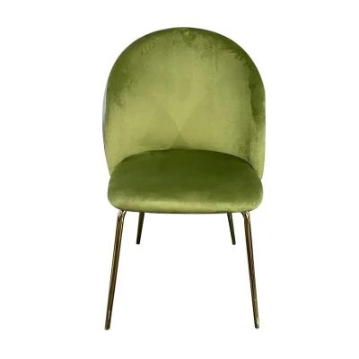 China Modern Sage Green Boucle Upholstered Dining Chair with Metal Legs for sale