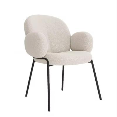 China Minimalist Boucle Fabric Dining Chair with Iron Legs for sale