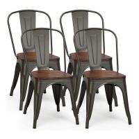 China Industrial Metal Dining Chair with Wood Cushion - Stackable Design for sale