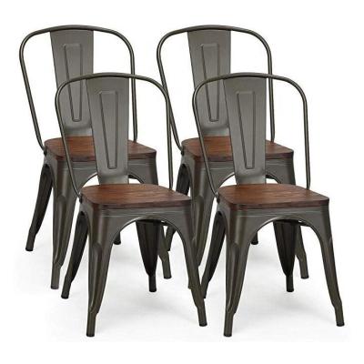 China Industrial Metal Dining Chair with Wood Cushion - Stackable Design for sale
