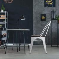 China Industrial Metal Dining Chair with Wood Cushion - Stackable Design for sale