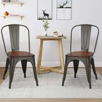 China Industrial Metal Dining Chair with Wood Cushion - Stackable Design for sale