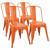 China Modern Iron Dining Chair Orange Powder Coated Stackable Bistro for sale