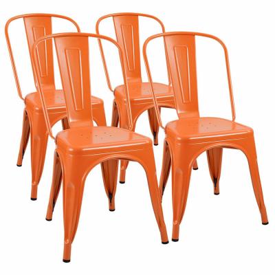 China Modern Iron Dining Chair Orange Powder Coated Stackable Bistro for sale