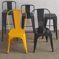 China Modern Iron Dining Chair Orange Powder Coated Stackable Bistro for sale