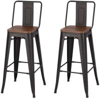China Industrial Metal Bar Stools with Solid Wood Seat - Black for sale