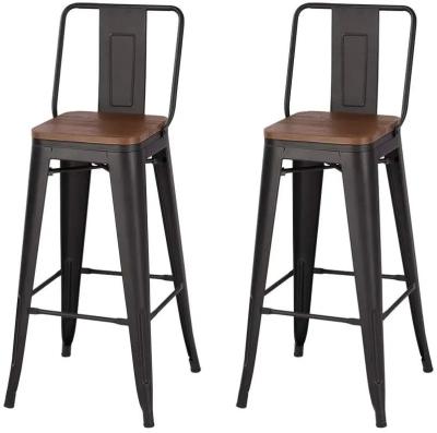 China Industrial Metal Bar Stools with Solid Wood Seat - Black for sale