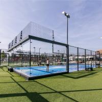 China Panoramic Padel Court 10x20m with 12mm Tempered Glass and 200W LED Flood Lights for Professional Sports Facilities for sale