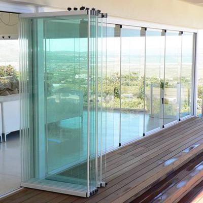 China Frameless Glass Folding Sliding Doors 8mm 10mm 12mm Thickness Custom Size Energy Efficient Safety Tempered Glass for sale