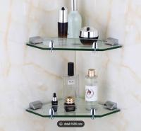China 4mm 5mm 6mm 8mm Tempered Glass Corner Shower Shelf with Polish Edge - Custom Cut-to-Size Safety Glass Holder for sale