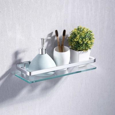 China 4mm-12mm Tempered Glass Bathroom Shelf with Stainless Steel Railing - Custom Cut to Size for sale