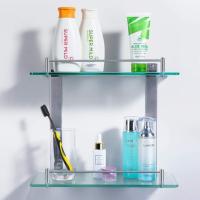 China 4mm-12mm Tempered Glass Bathroom Shelf with Stainless Steel Railing - Custom Cut to Size for sale
