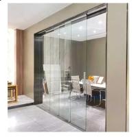 China Automatic Sliding Door System Interior Narrow Frame Trackless Aluminum Alloy Sound Insulation Glass Sliding Doors for sale