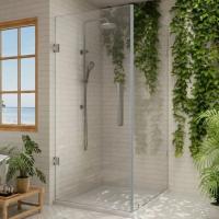 China Glass Shower Door 10mm Toughened Glass Frameless Shower Enclosures With Black Hinges for sale