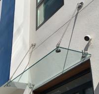 China 6+6mm 5+5mm Laminated Frameless Glass Door Canopy With 316 Stainless Steel Brushed Satin Finish Tie Rods Type for sale