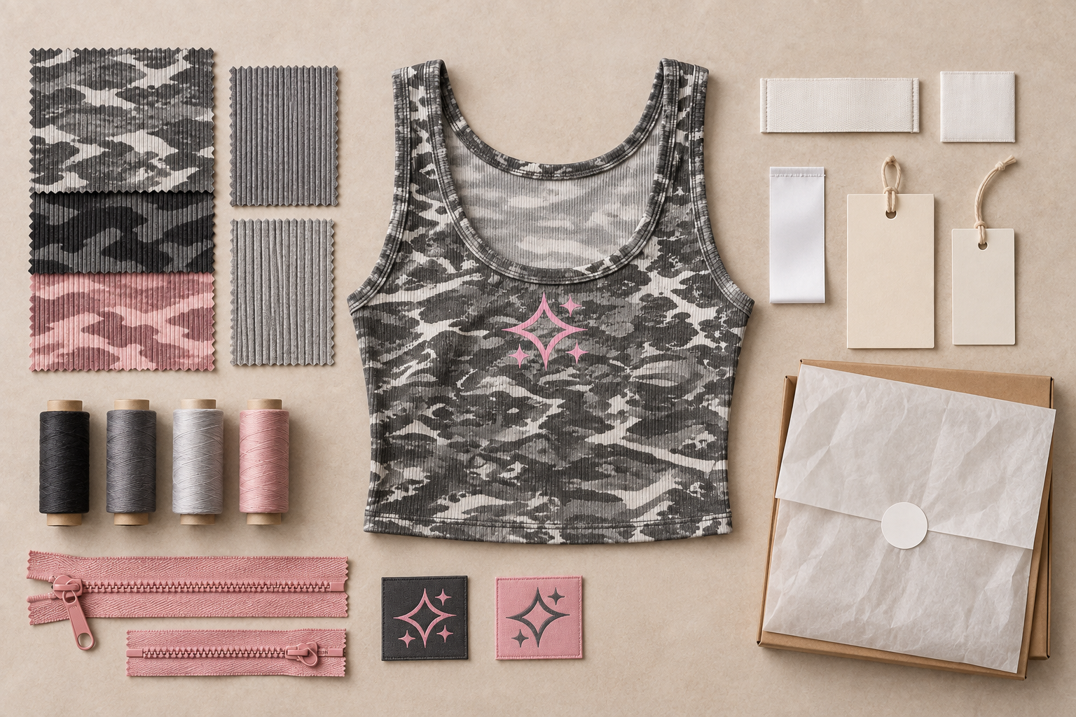 Custom fabric logos zippers labels tags and packaging for tank tops
