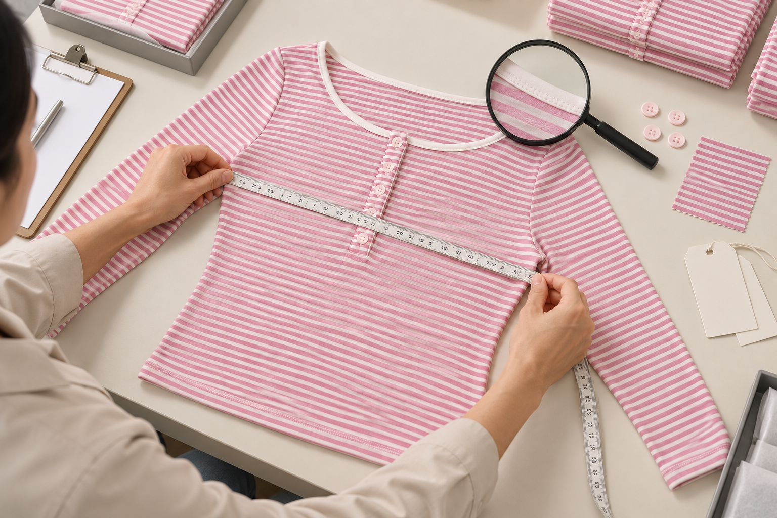 Quality inspection of custom T-shirts before bulk order packaging