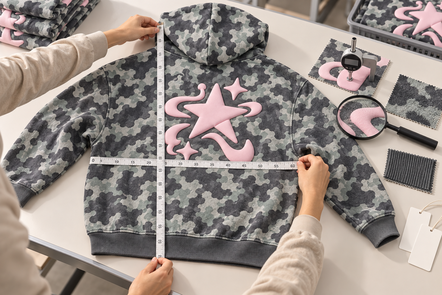 Quality inspection of custom hoodies and sweatshirts before bulk packaging