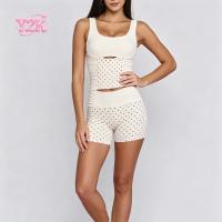 China High quality white polka dot pleated yoga set for sale