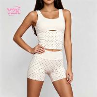 China High quality white polka dot pleated yoga set for sale