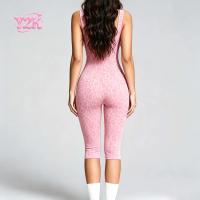 China Custom Women's Pink Leopard Ribbed Capri Yoga Fitness Jumpsuit for sale