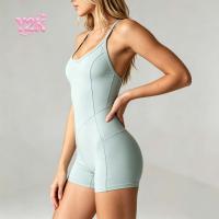 China Custom Sage Green Seam Detail Short Yoga Fitness Jumpsuit for sale