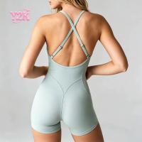 China Custom Sage Green Seam Detail Short Yoga Fitness Jumpsuit for sale