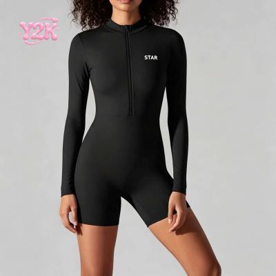 China Custom Women's Half Zip Long Sleeve Short Yoga Jumpsuit for sale