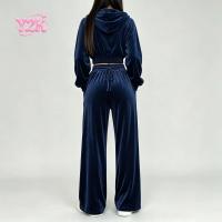 China Custom Women's Velour Zip Hoodie Wide Leg Pants Tracksuit for sale