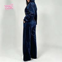China Custom Women's Velour Zip Hoodie Wide Leg Pants Tracksuit for sale
