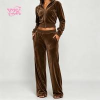 China Custom Women's Rhinestone Velour Zip Hoodie Wide Leg Pants Set for sale